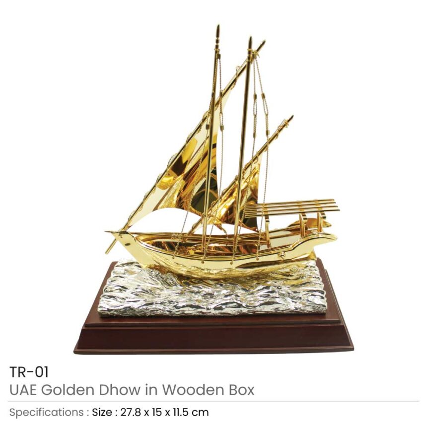 Dhow Trophy with Wooden Box – Awards Supplier in UAE